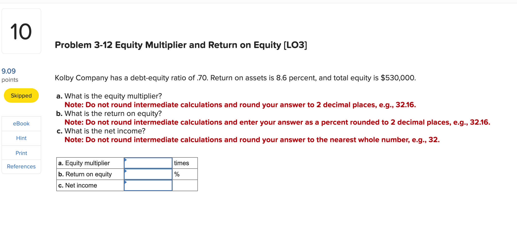 Solved Problem 3-12 ﻿Equity Multiplier and Return on Equity | Chegg.com