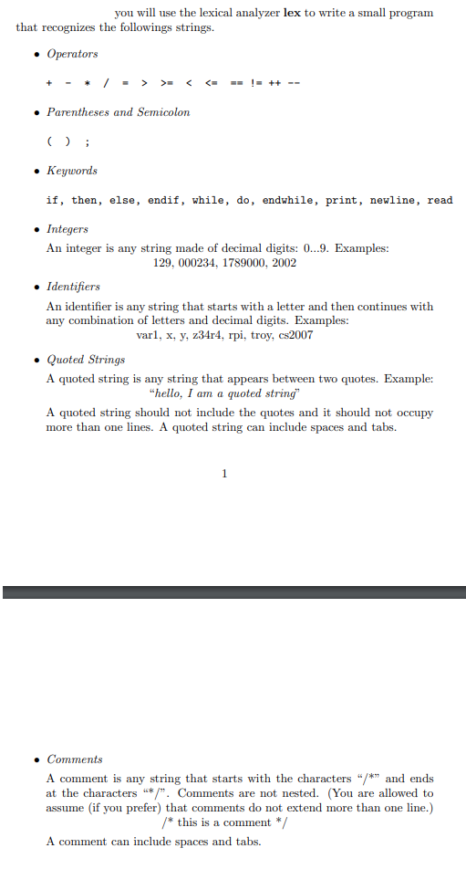 The question is: Use lex to build a lexical analyzer | Chegg.com