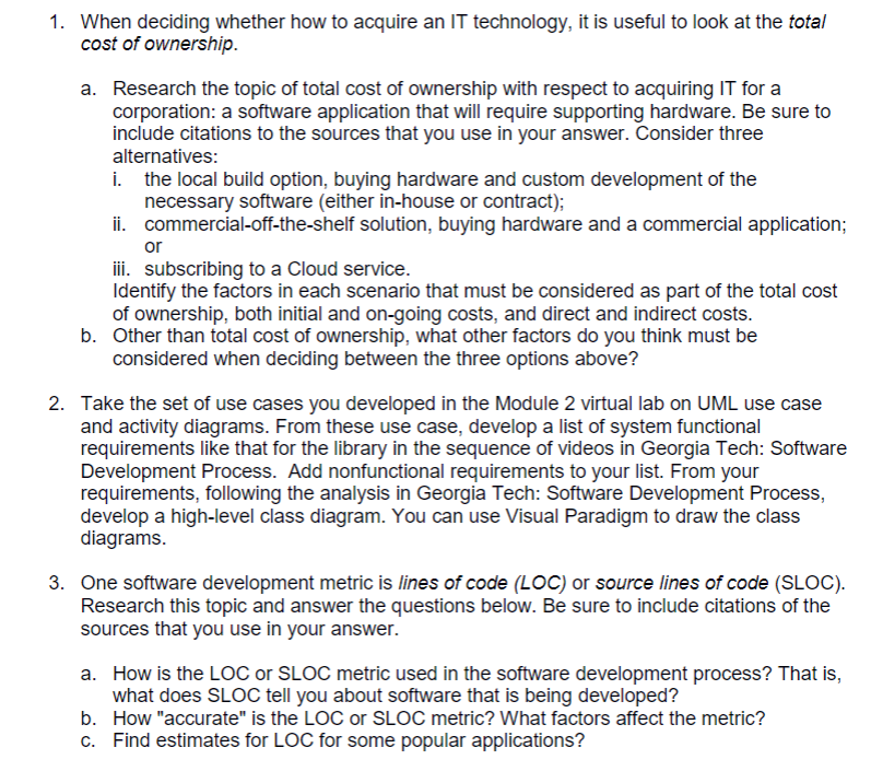 Solved 1. When deciding whether how to acquire an IT | Chegg.com