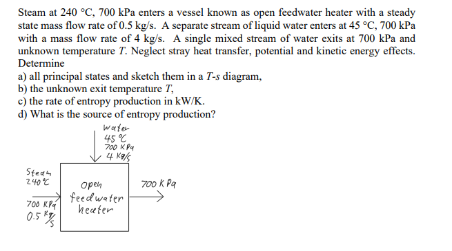 Solved Steam at 240 °C, 700 kPa enters a vessel known as | Chegg.com