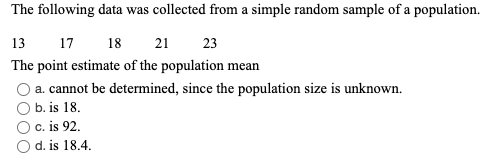 Solved The following data was collected from a simple random | Chegg.com