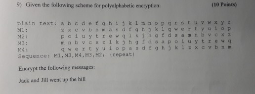 Solved 9) Given the following scheme for polyalphabetic | Chegg.com
