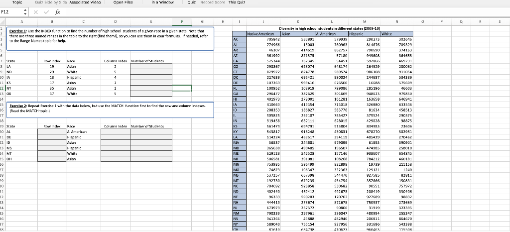 PLEASE GIVE EXCEL FORMULAE Exercise 1: Use the INDEX | Chegg.com