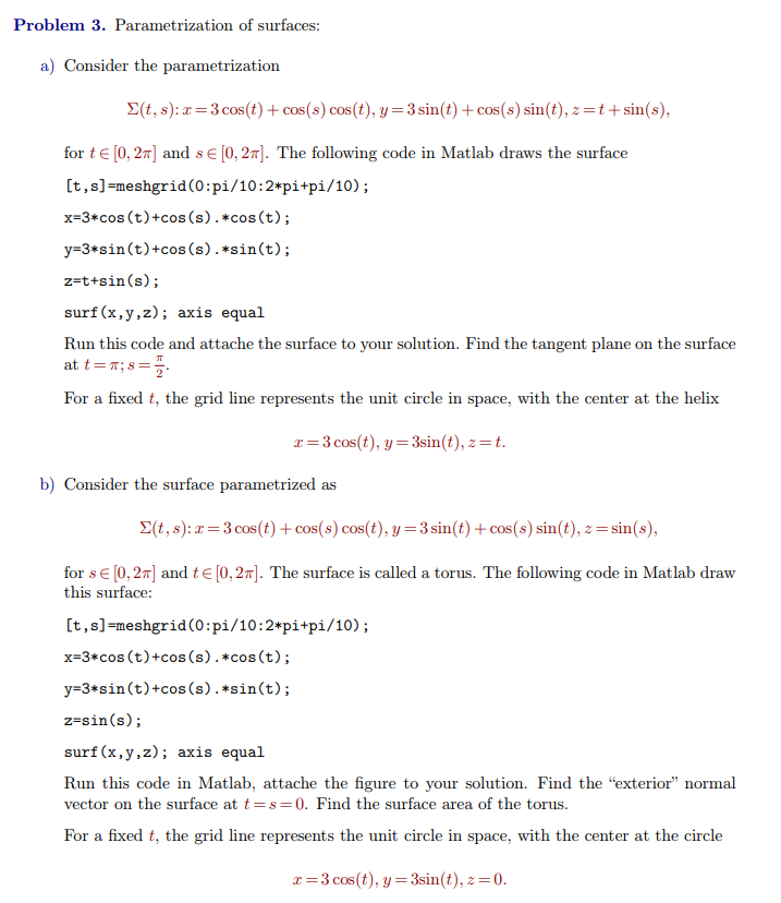 Solved Problem 3 ﻿parametrization Of Surfaces A ﻿consider