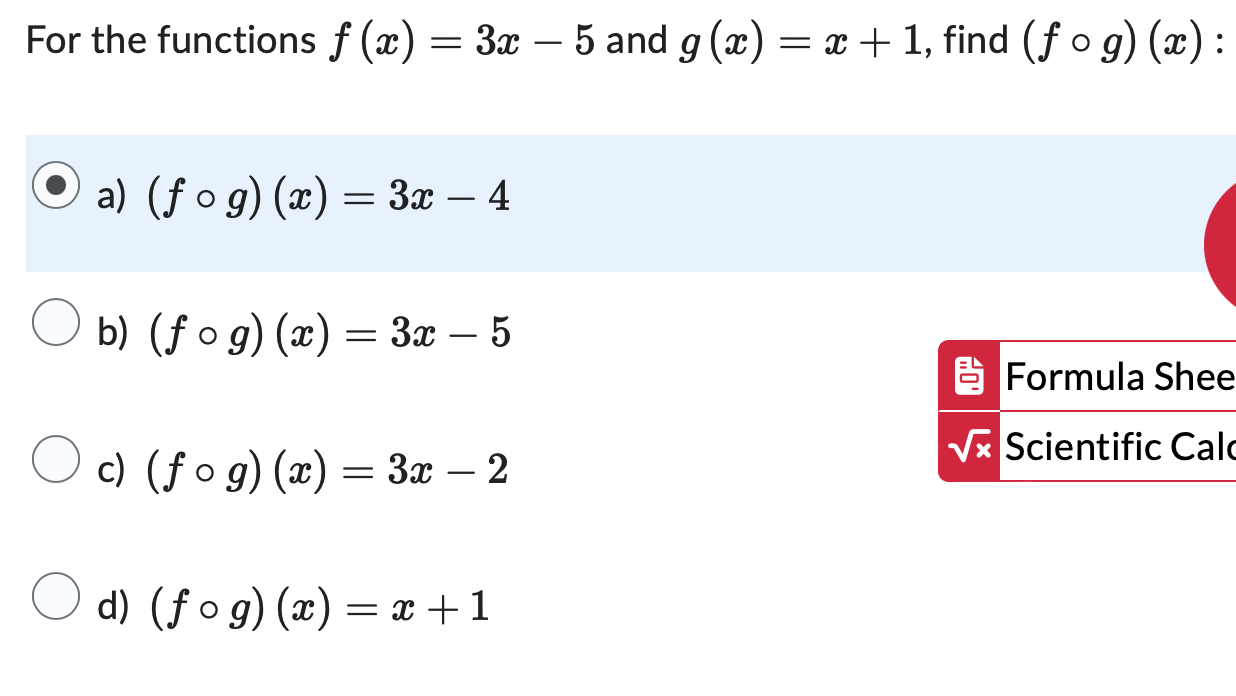 Solved For the functions f(x)=3x−5 and g(x)=x+1, find | Chegg.com
