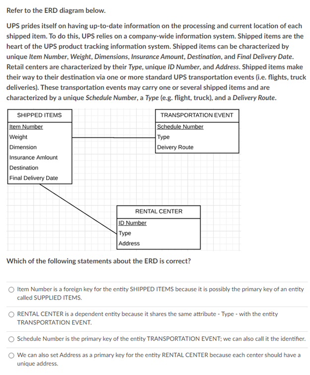 Solved Refer to the ERD diagram below. UPS prides itself on | Chegg.com