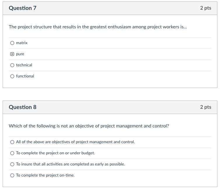 Solved Question 7 2 pts The project structure that results | Chegg.com