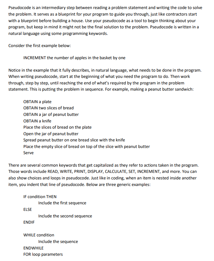 Pseudocode Is An Intermediary Step Between Reading A