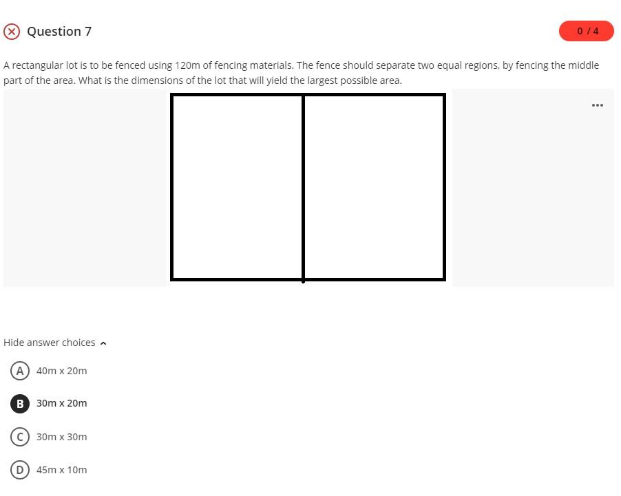 Solved ♡ Question 7 074 A rectangular lot is to be fenced | Chegg.com