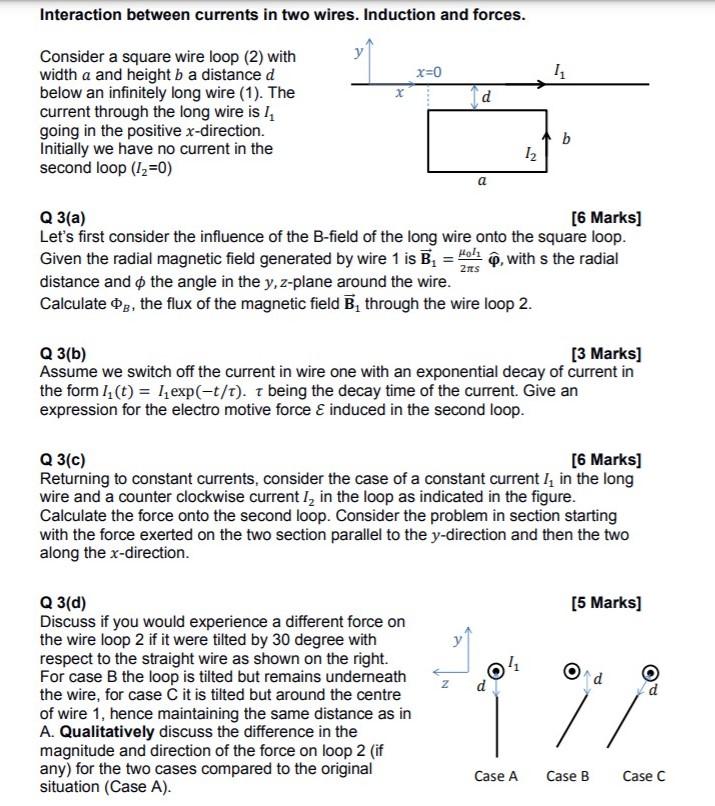 Solved Interaction between currents in two wires. Induction | Chegg.com