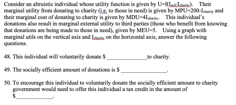 Solved Consider an altruistic individual whose utility | Chegg.com
