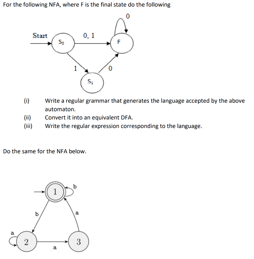 Solved For the following NFA, where F is the final state do | Chegg.com