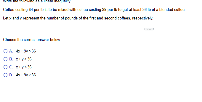 Solved Coffee costing $4 per lb is to be mixed with coffee | Chegg.com
