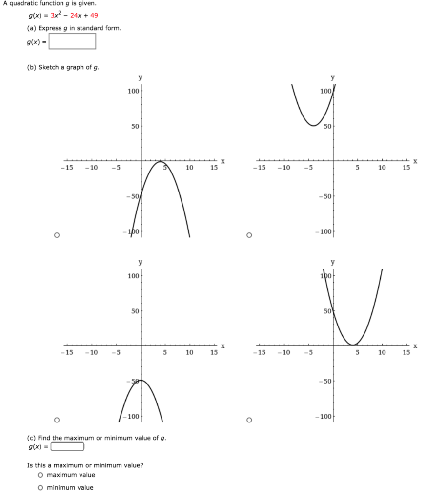Solved A quadratic function g is given. g(x) - 3x2 – 24x + | Chegg.com