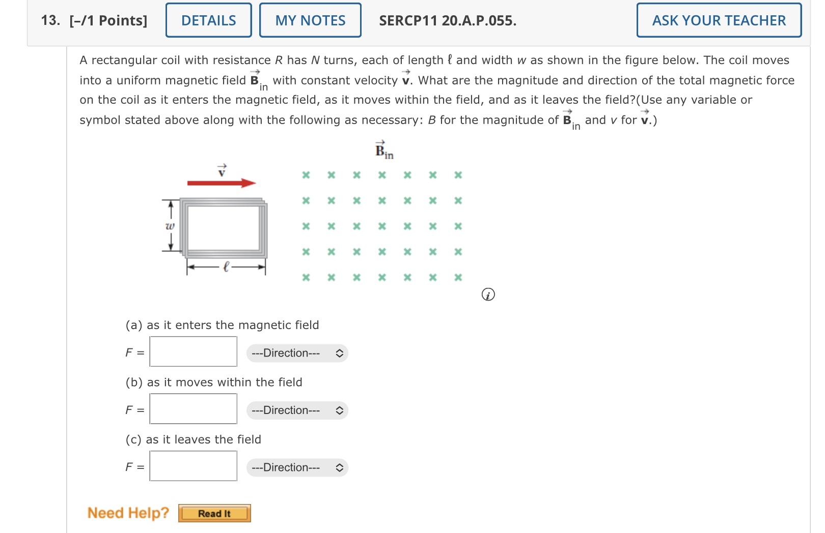 Solved A rectangular coil with resistance R ﻿has N ﻿turns, | Chegg.com