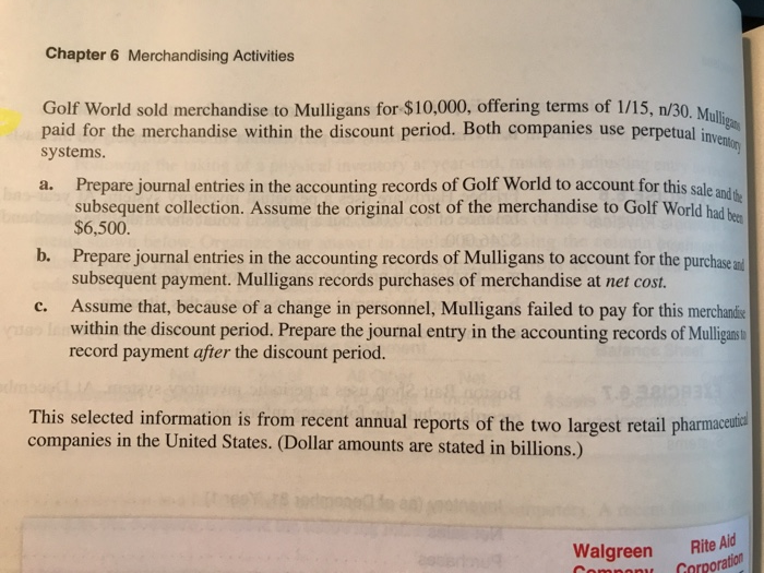 Chapter 6 Merchandising Activities Golf World sold | Chegg.com