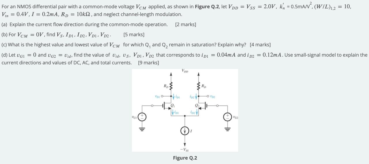 Solved For an NMOS differential pair with a common-mode | Chegg.com
