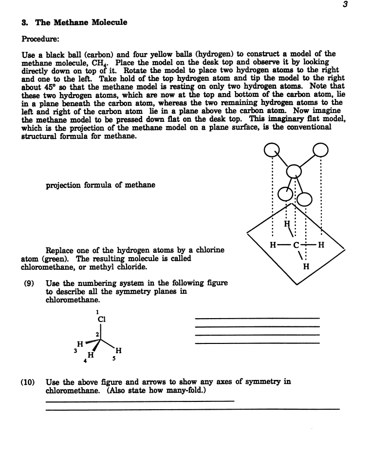 Solved 3 3. The Methane Molecule Procedure: Use a black ball | Chegg.com