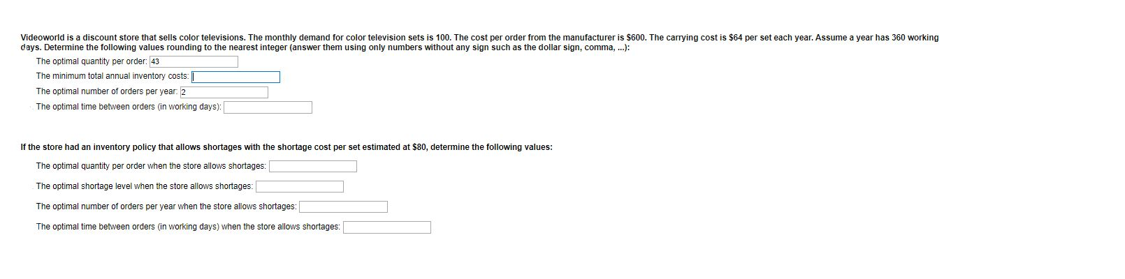 Solved Videoworld is a discount store that sells color | Chegg.com
