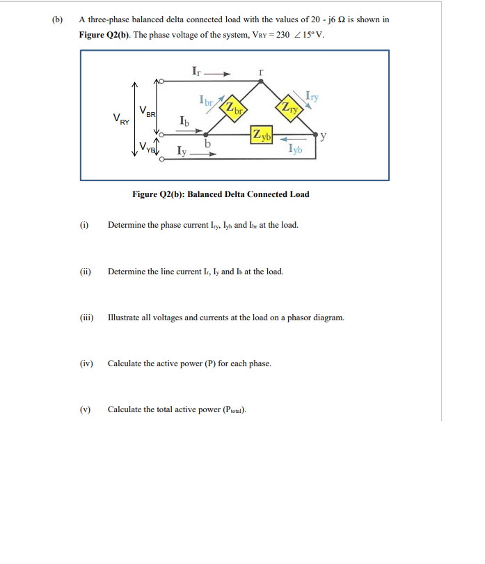Solved (b) A three-phase balanced delta connected load with | Chegg.com