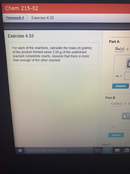 Solved Chem 215-02 Homework 4 Exercise 4.33 Exercise 4.33 | Chegg.com