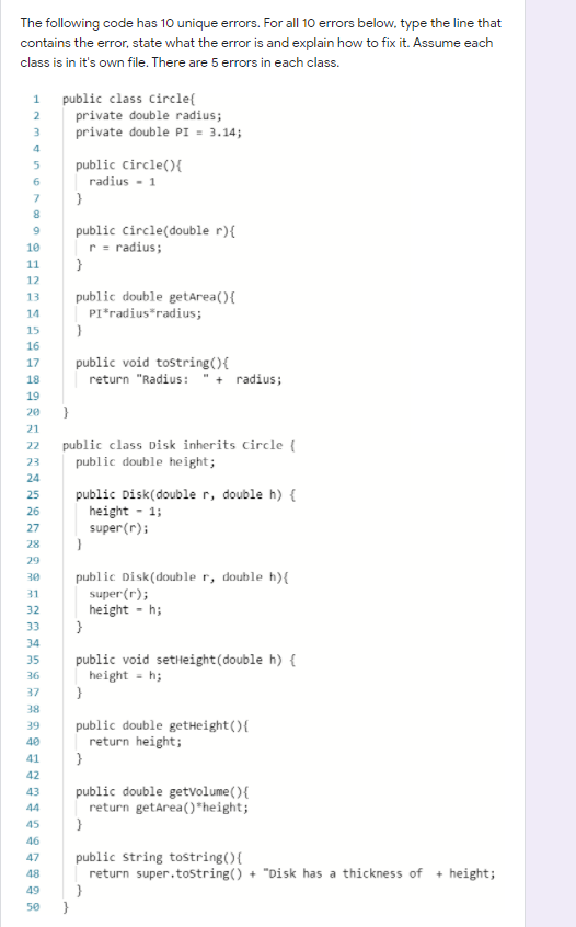 Solved The following code has 10 unique errors. For all 10 | Chegg.com