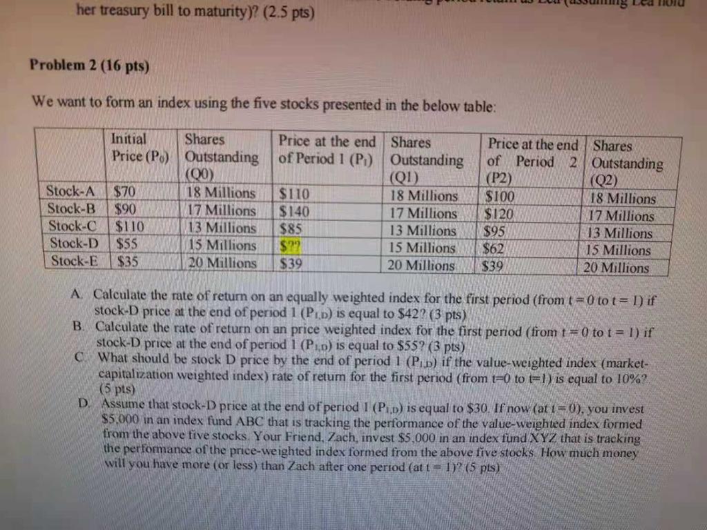 Problem 2(16pts) We want to form an index using the | Chegg.com
