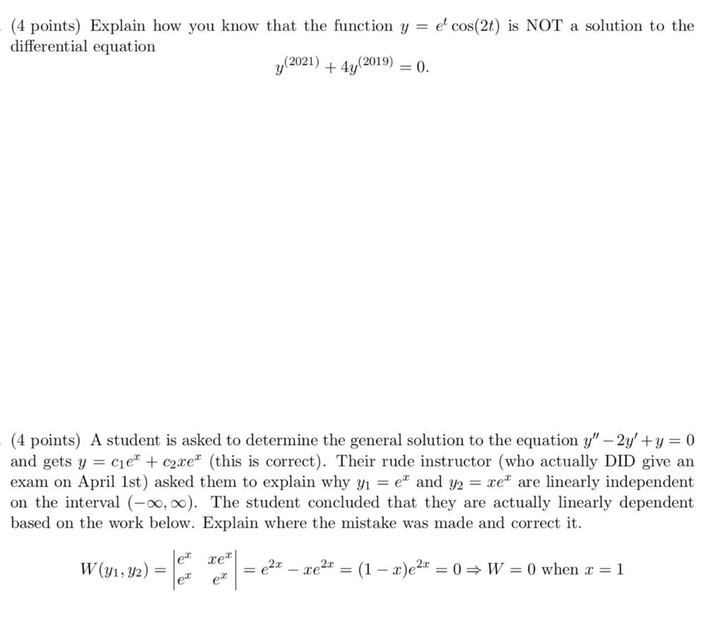Solved 4 Points Explain How You Know That The Function Y 