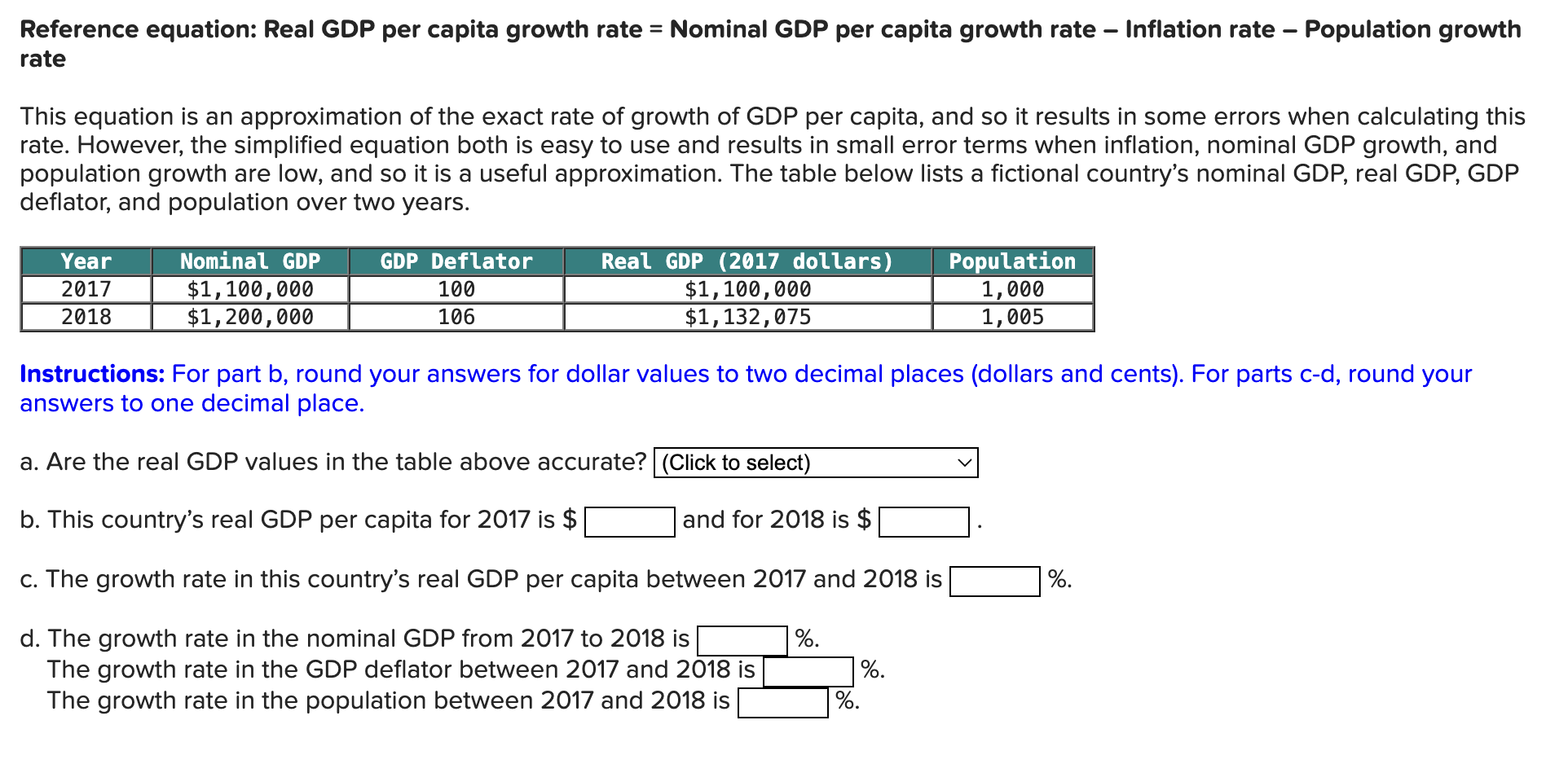 Solved Reference equation: Real GDP per capita growth rate | Chegg.com
