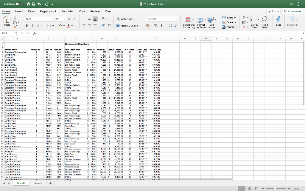 1. Based on the file, use excel to calculate the | Chegg.com