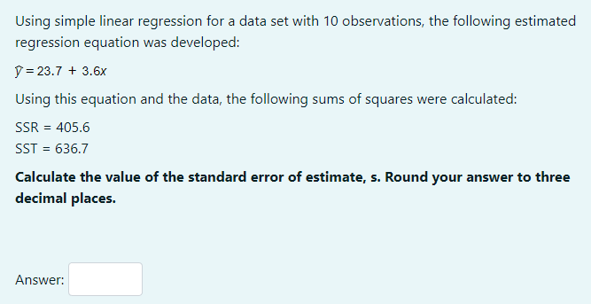 Solved Using Simple Linear Regression For A Data Set With 10 5345