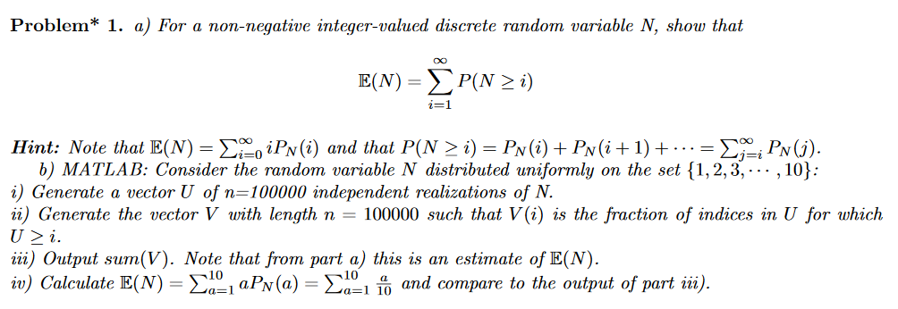Solved Problem* 1. a) For a non-negative integer-valued | Chegg.com
