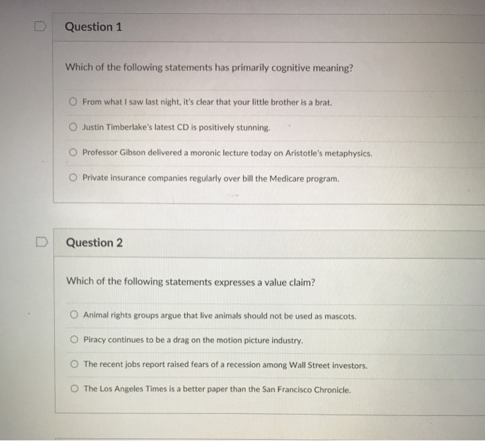 Solved Question 1 Which of the following statements has | Chegg.com