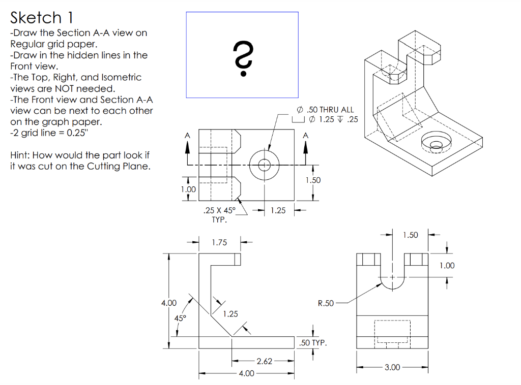 Solved Sketch 1 -Draw the Section A-A view on Regular grid | Chegg.com