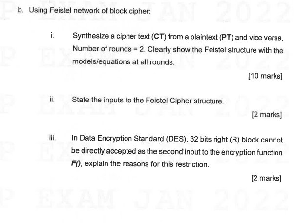 Solved i. Synthesize a cipher text (CT) from a plaintext | Chegg.com