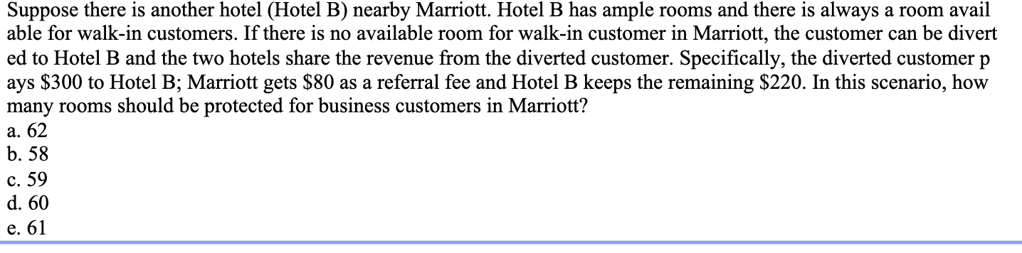 Solved The Marriott Hotel in Central has 100 rooms available | Chegg.com