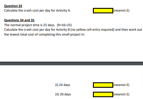 Question 33 Calculate the crash cost per day for | Chegg.com