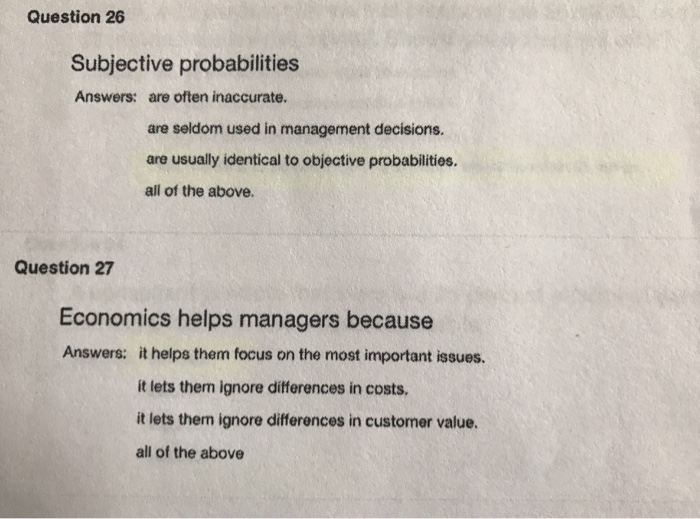 Solved Subjective probabilities Answers: are often | Chegg.com