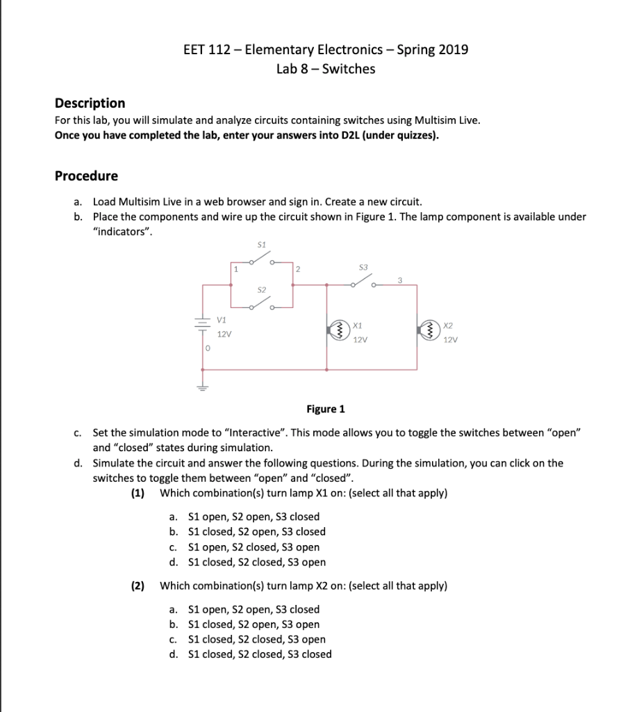 Solved EET 112 - Elementary Electronics- Spring 2019 Lab 8 - | Chegg.com
