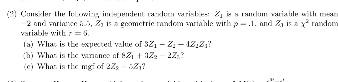 Solved (2) Consider the following independent random | Chegg.com