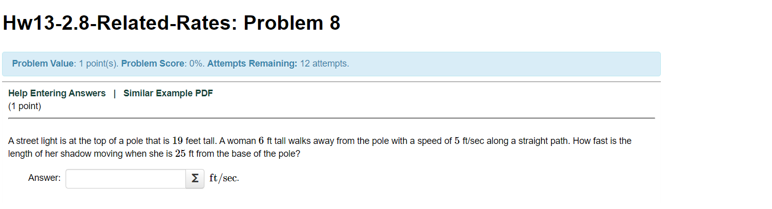 Solved Hw13-2.8-Related-Rates: Problem 8 Problem Value: 1 | Chegg.com Solved Hw13-2.8-Related-Rates: Problem 8 Problem Value: 1 | Chegg.com