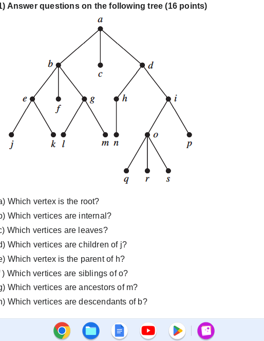 Solved l) Answer questions on the following tree (16 points) | Chegg.com