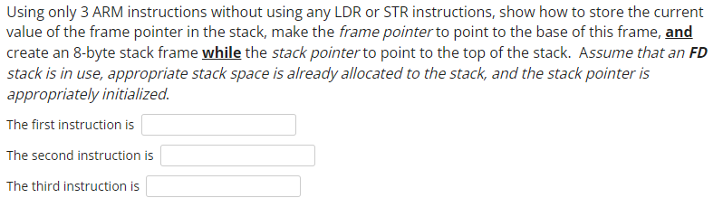 Solved Using only 3 ARM instructions without using any LDR | Chegg.com