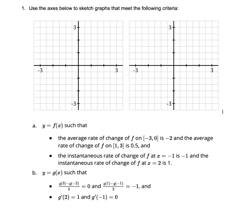 Solved 1. Use the axes below to sketch graphs that meet the | Chegg.com