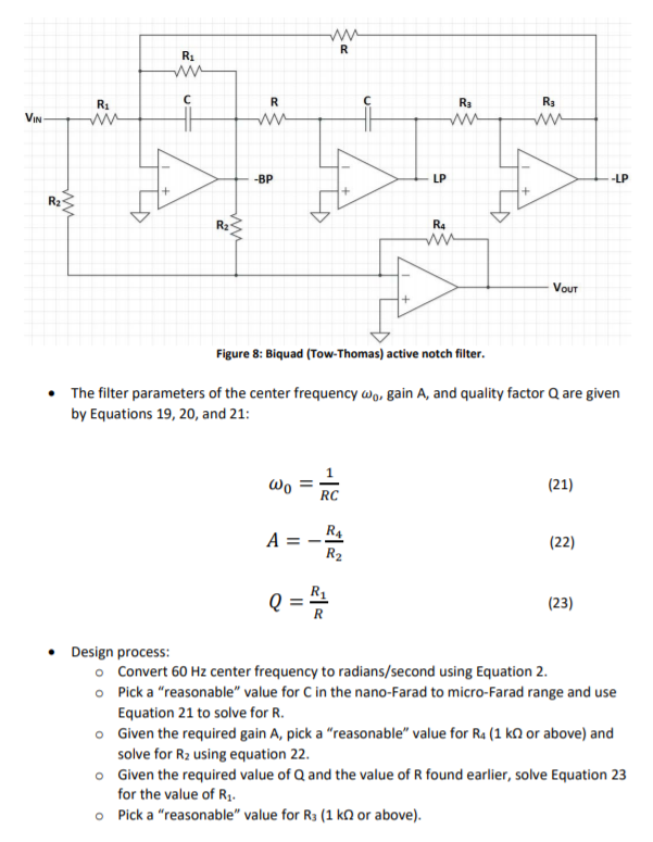 Circuit #4: Biquad (Tow-Thomas) Active Notch Filter | Chegg.com