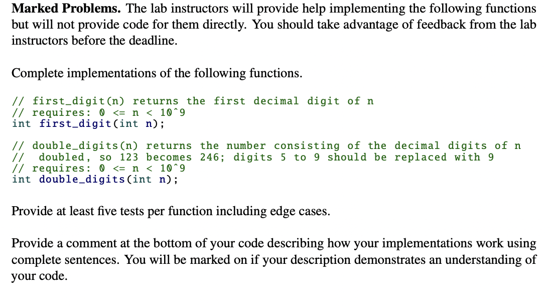 Solved Marked Problems. The lab instructors will provide | Chegg.com