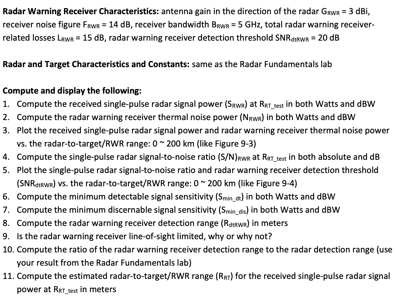 Solved Radar Warning Receiver Characteristics: antenna gain | Chegg.com