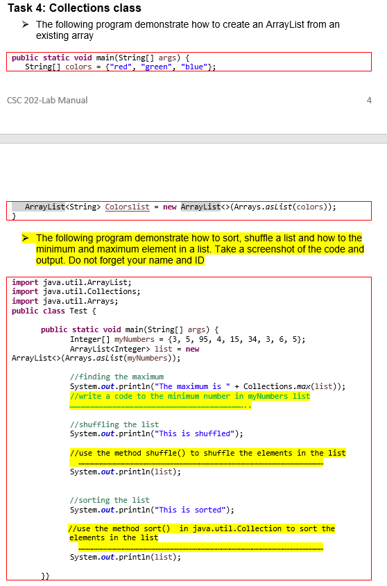 Solved Task 4: Collections class > The following program | Chegg.com
