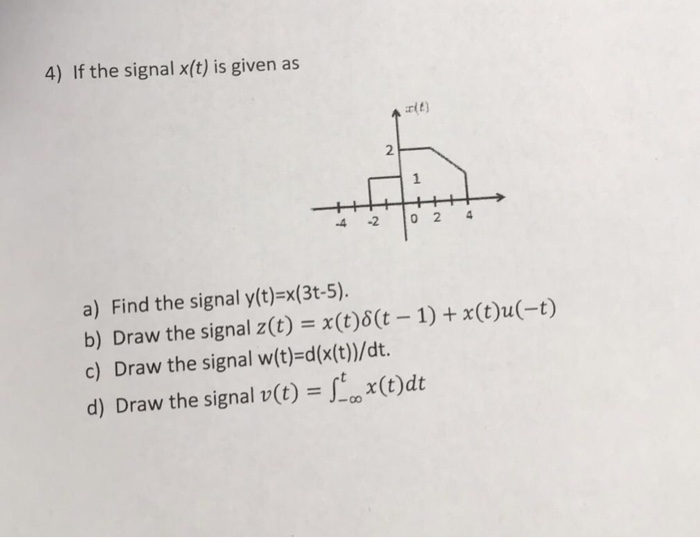 Solved 4) If the signal x(t) is given as 2 4 -2 0 2 4 a) | Chegg.com