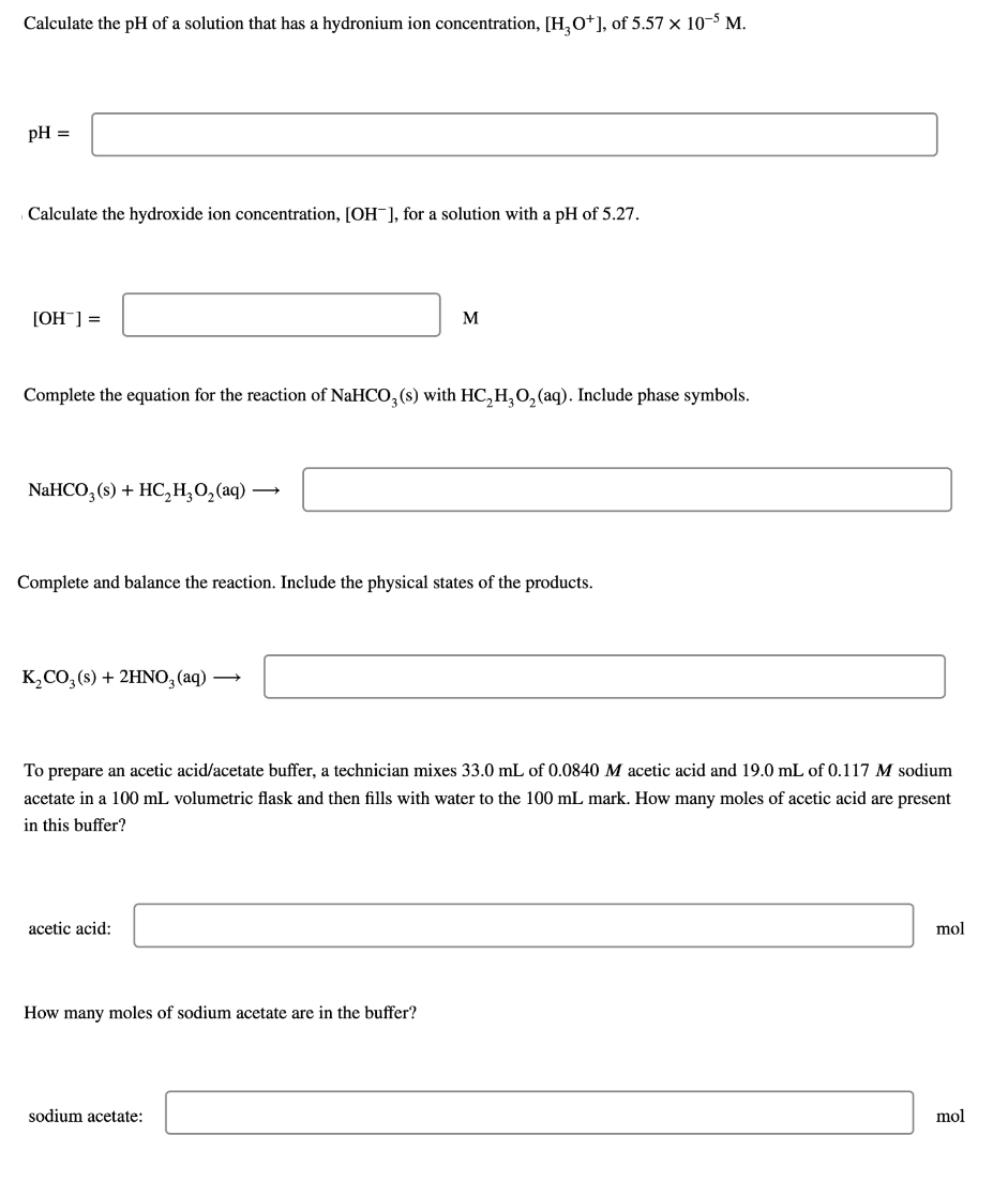 Solved Calculate the pH of a solution that has a hydronium | Chegg.com